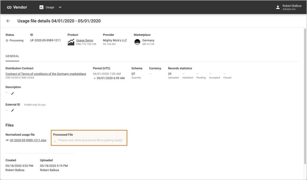 Usage - Vendor Portal - CloudBlue Connect