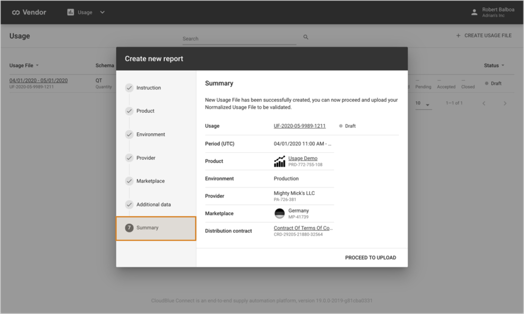 Usage - Vendor Portal - CloudBlue Connect