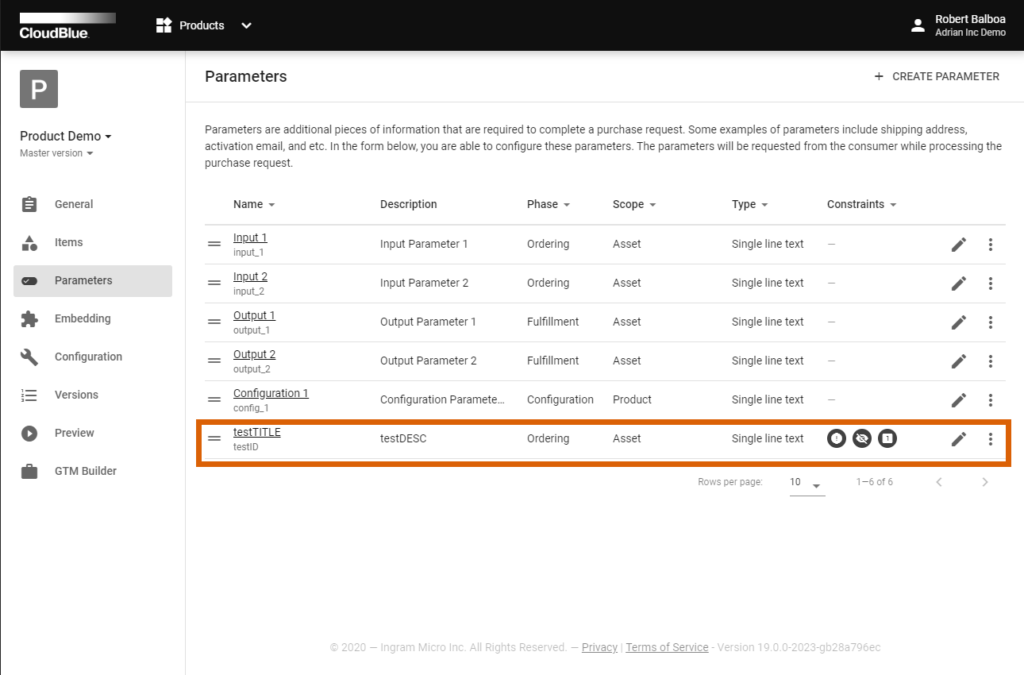 Parameters - CloudBlue Connect