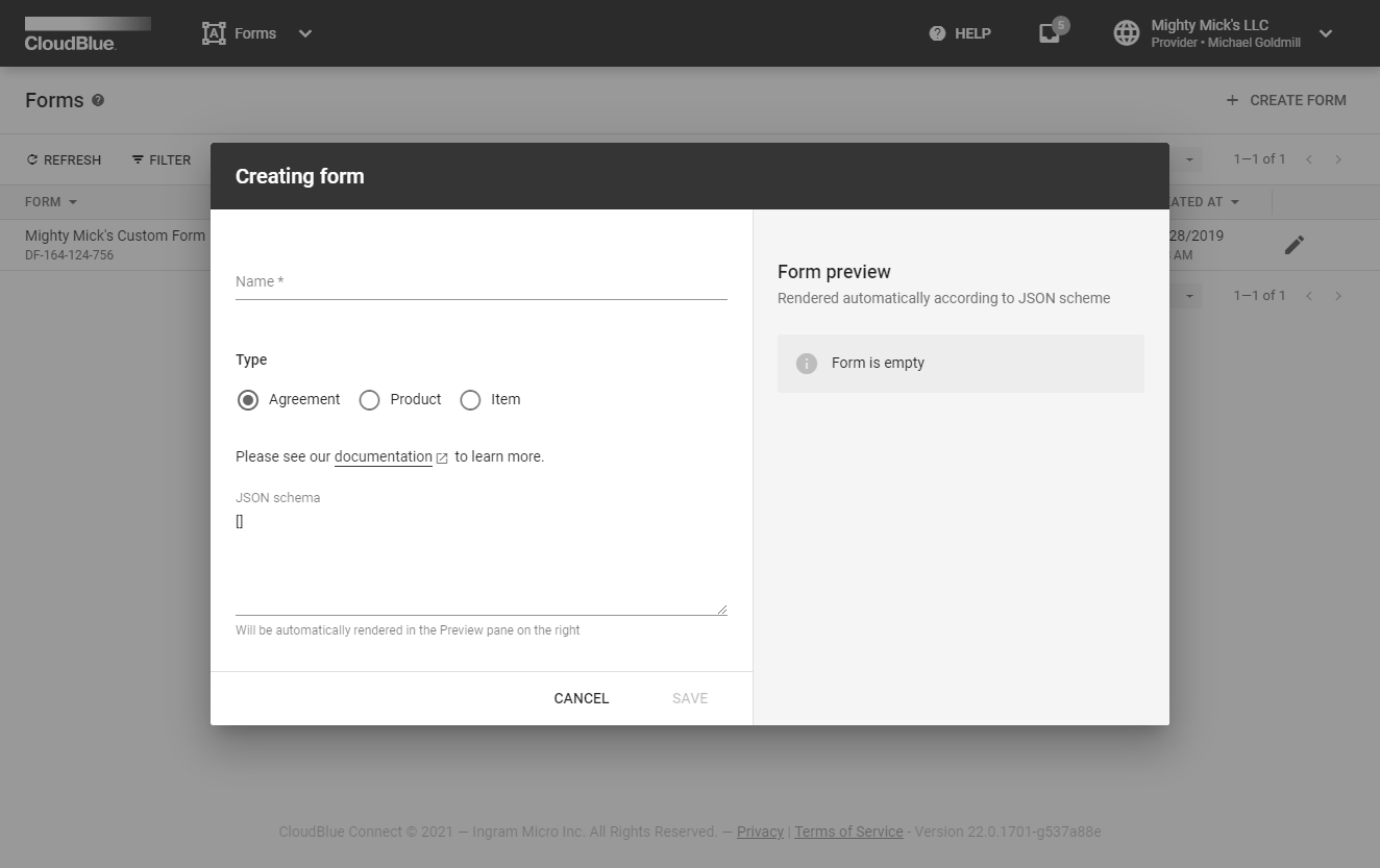 Forms - CloudBlue Connect