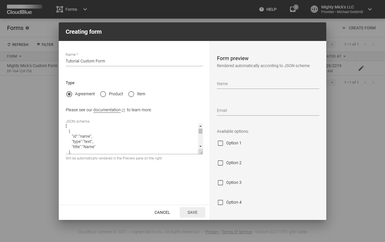 Forms - CloudBlue Connect