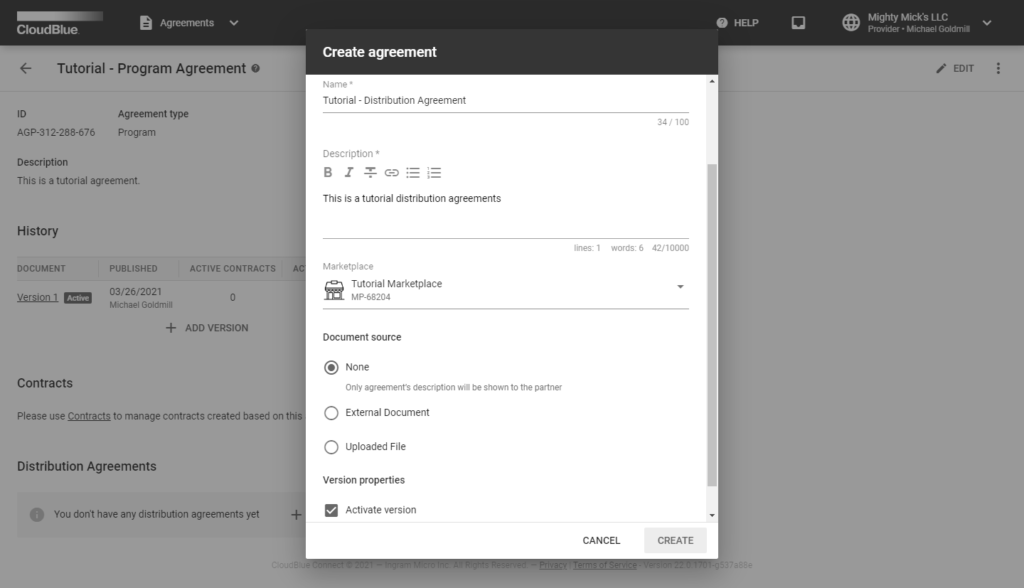 Distribution Agreements - CloudBlue Connect