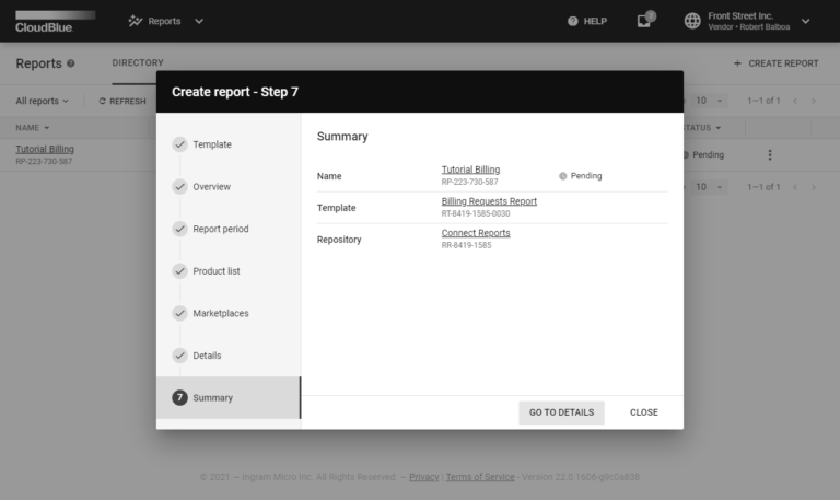 Reports Interface - CloudBlue Connect