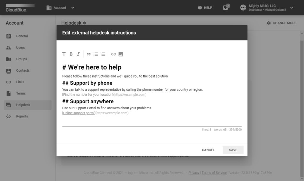 Helpdesk - CloudBlue Connect