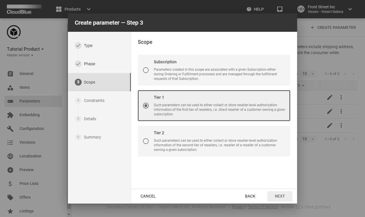 Tier Parameters - CloudBlue Connect
