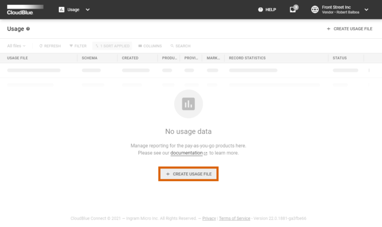 Usage - Vendor Portal - CloudBlue Connect