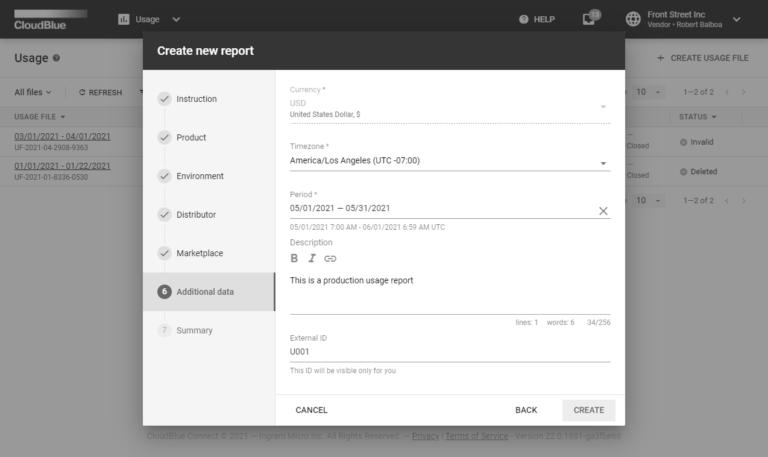 Usage - Vendor Portal - CloudBlue Connect