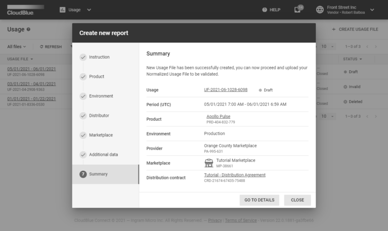 Usage - Vendor Portal - CloudBlue Connect