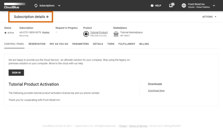 Subscriptions Interface - CloudBlue Connect
