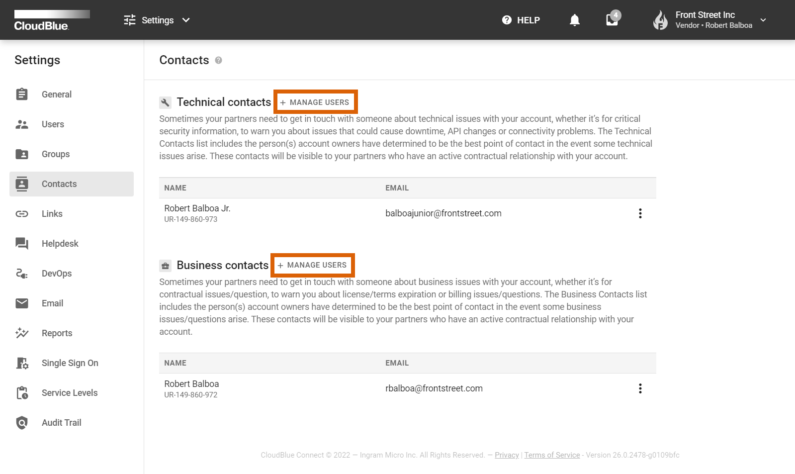 Contacts - CloudBlue Connect