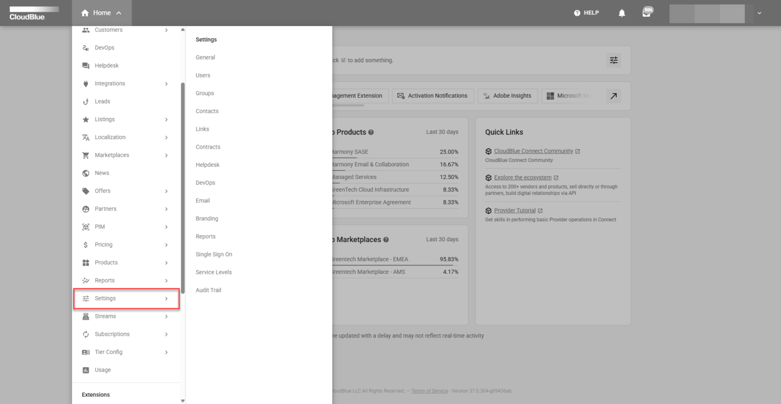 Account Settings - CloudBlue Connect